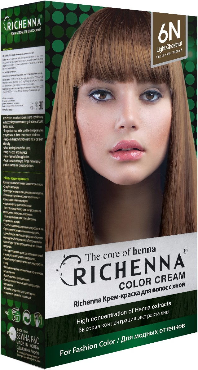Richenna Крем-краска для волос с хной № 6N (Light Chestnut) (новая ...